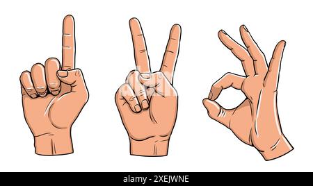 Colored drawing of Hand gesture and sign language. Thumb up and thumb ...