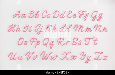 3D Pink Script Alphabet on light background. Cute Cursive Bubble font ...