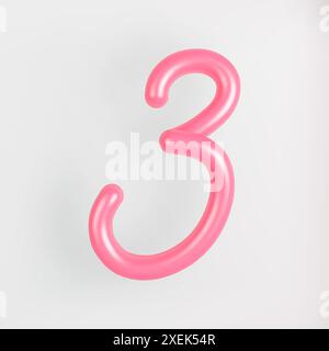 3D Pink Script Number 7 on light background. Cute Cursive Bubble ...