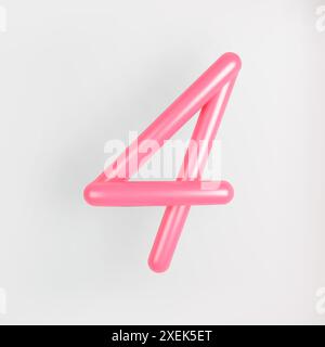 3D Pink Script Number 3 on light background. Cute Cursive Bubble ...