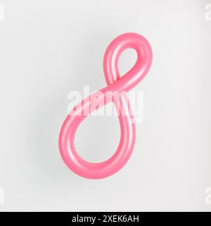 3D Pink Script Number 3 on light background. Cute Cursive Bubble ...