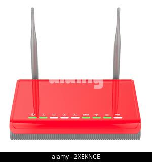 Red wireless internet router, 3D rendering isolated on white background ...