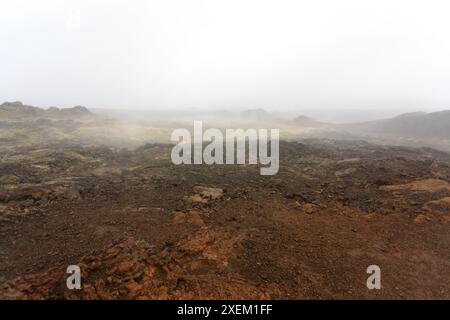 Krafla lava fields, Leirhnjukur area, Iceland landscape. Desolate ...