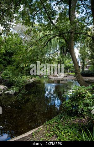 Gardens along New River Walk, Islington, London, UK; London, England ...