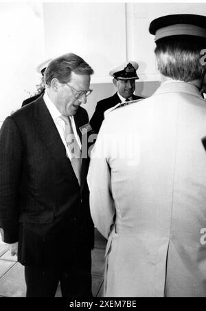 SECRETAY OF STATE FOR DEFENCE TOM KING AND COMMODORE HMS NELSON, JOHN ...