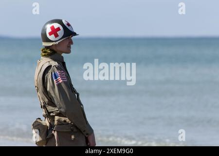 5th June 2017. Utah Beach, Normandy, France. A group of men dressed in ...