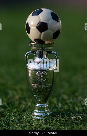 June 14, 2024, Berlin, Germany. The official ball and cup of the ...