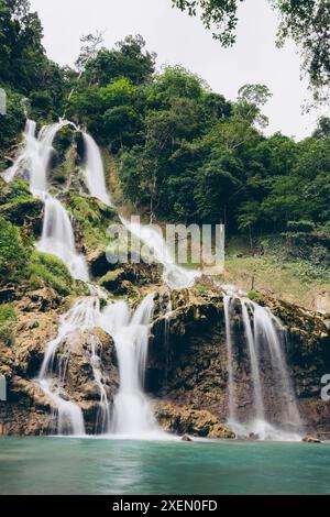 Beautiful cascading series of waterfalls (Lapopu Waterfall) flowing ...