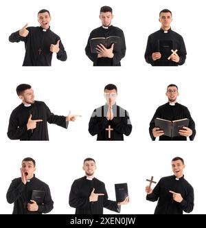 Set of young priests on white background Stock Photo - Alamy