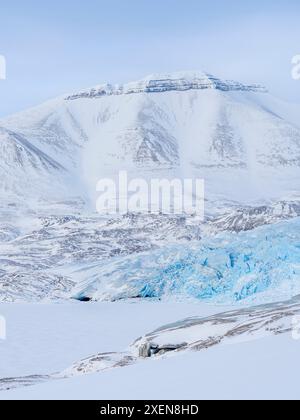 Glacier Nordenskioldbreen and frozen Adolfbukta. Winter landscape on ...