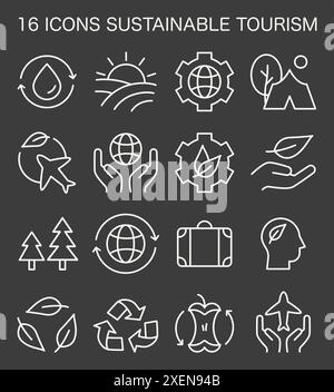 Sustainable tourism icons set. Symbols of ecotourism, eco-friendly ...