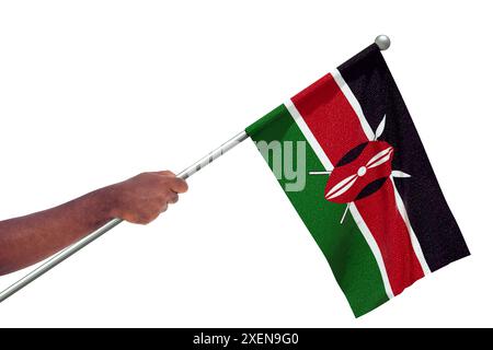 Black african Hand holding Kenyan national flag isolated over white ...