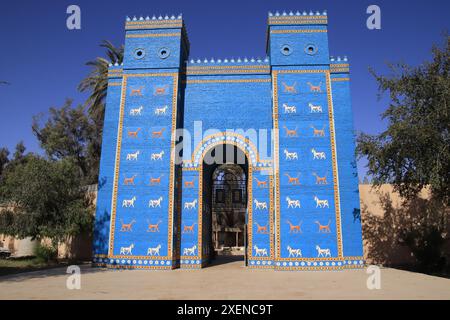 Replica of the Ishtar gate at the entrance of ancient Babylon, Iraq ...