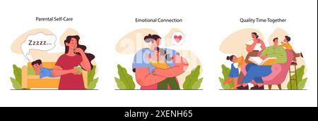 Positive parenting set. Nurturing of your child's responsibility. Kid learning family rules and ...