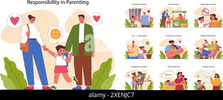 Positive parenting set. Nurturing of your child's responsibility. Kid ...