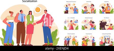 Socialization set. Communication skill development. People interacting ...