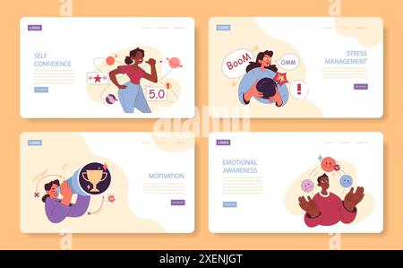 Emotional intelligence web banner or landing page. Diverse characters soft social skill ...