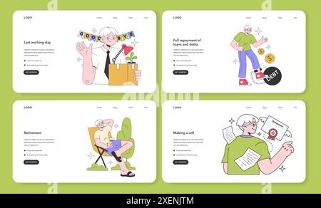 Senior life milestones set. Getting old and maturing, retirement and ...