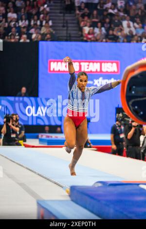 Jordan Chiles competes on the vault during the U.S. Gymnastics ...