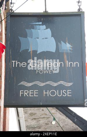 Signpost for the Galleon Inn, Fowey, Cornwall, England UK Stock Photo ...