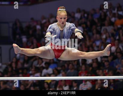 June 28, 2024: Eveylynn Lowe on the uneven bars during the 2024 ...