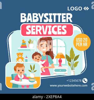 Babysitter or Nanny Services Social Media Background Flat Cartoon Hand ...