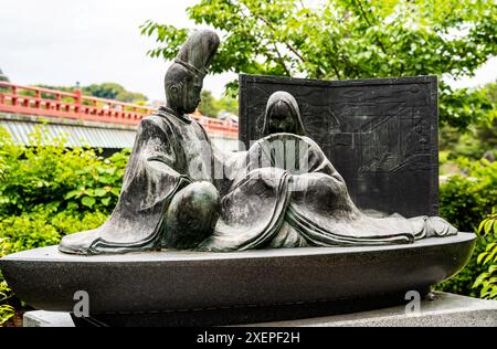 Statue of Japanese female writer Murasaki Shikibu, who lived in Heian ...