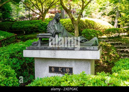 Statue of Japanese female writer Murasaki Shikibu, who lived in Heian ...