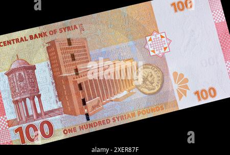 100 Syrian Pounds banknote printed by Syria, that shows Bab el-Hawa ...