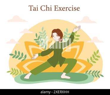 Person doing Tai Chi or Qigong, simple abstract doodle drawing. Black ...