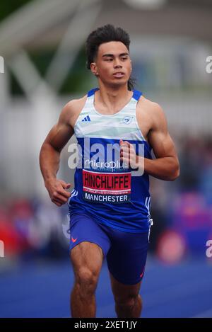 Louie Hinchcliffe in action the Men's 100m semi final 1 during day one ...