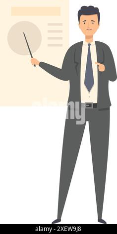 Businessman is pointing at a whiteboard with a pointer, giving a ...