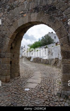 Typical medieval street in Marvao village, Portalegre District ...