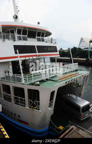 The ferry connecting Sakurajima and Kagoshima in Kyushu, Japan Stock ...