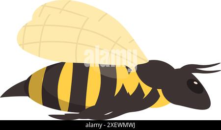Cartoon bee flapping its wings, preparing to pollinate flowers and ...