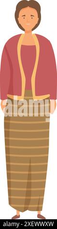 Burmese woman standing wearing traditional colorful dress smiling ...