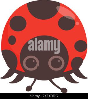 Cartoon ladybug with a shiny red shell and black spots is crawling ...