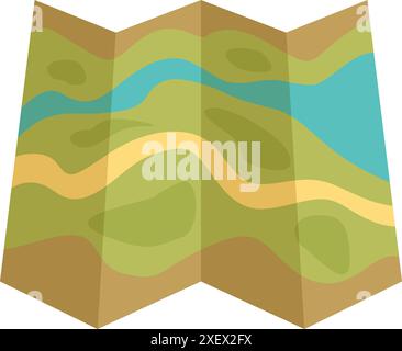 Folded paper map showing stylized hiking trails and river for trip ...