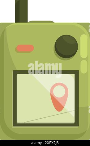 Green gps navigator showing location pin on screen, device for determining route and position ...