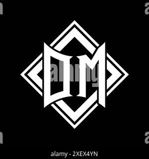 DM Letter logo with abstract shield shape with square black outline on ...