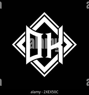 DK Letter logo with abstract shield shape with square black outline on ...
