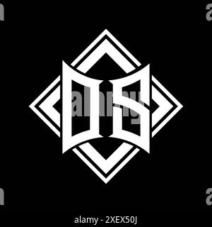DS Letter logo with abstract shield shape with square black outline on ...