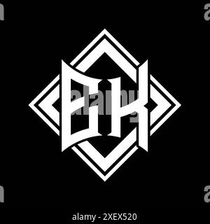 EK Letter logo with abstract shield shape with square black outline on white background template ...