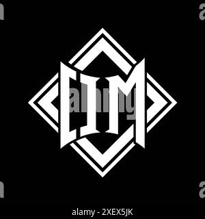 OM Letter logo with abstract shield shape with square black outline on ...