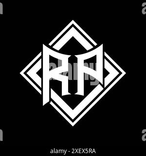 RP Letter logo with abstract shield shape with square black outline on ...