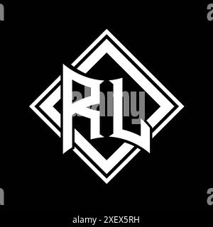 RL Letter logo with abstract shield shape with square black outline on ...