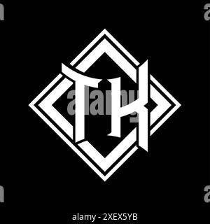 TK Letter logo with abstract shield shape with square black outline on ...