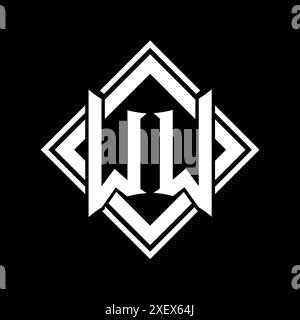 WW Letter logo with abstract shield shape with square black outline on white background template ...