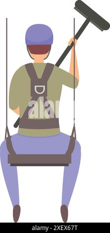 Industrial climber wearing a safety harness is working at height on a ...
