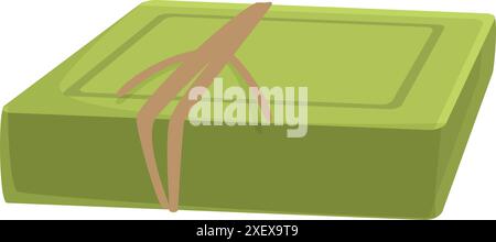 Green soap bar with a string is lying on a white background. Green soap ...